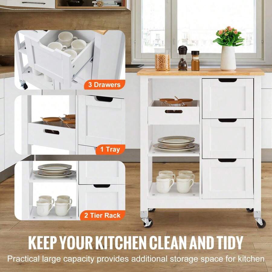 Kitchen Island Cart Rolling Storage Cabinet On Wheel With Drawer ...