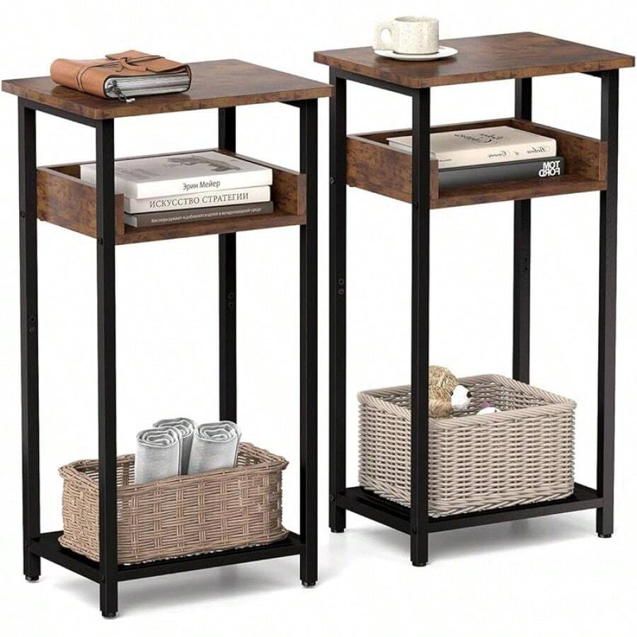 Tall Side Table Set Of 2, 30 Inch High End Table, Small Entryway Table ...