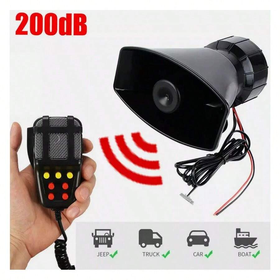 100W 12V 7 Sound Loud Car Alarm Police Fire Horn Siren PA Speaker MIC ...