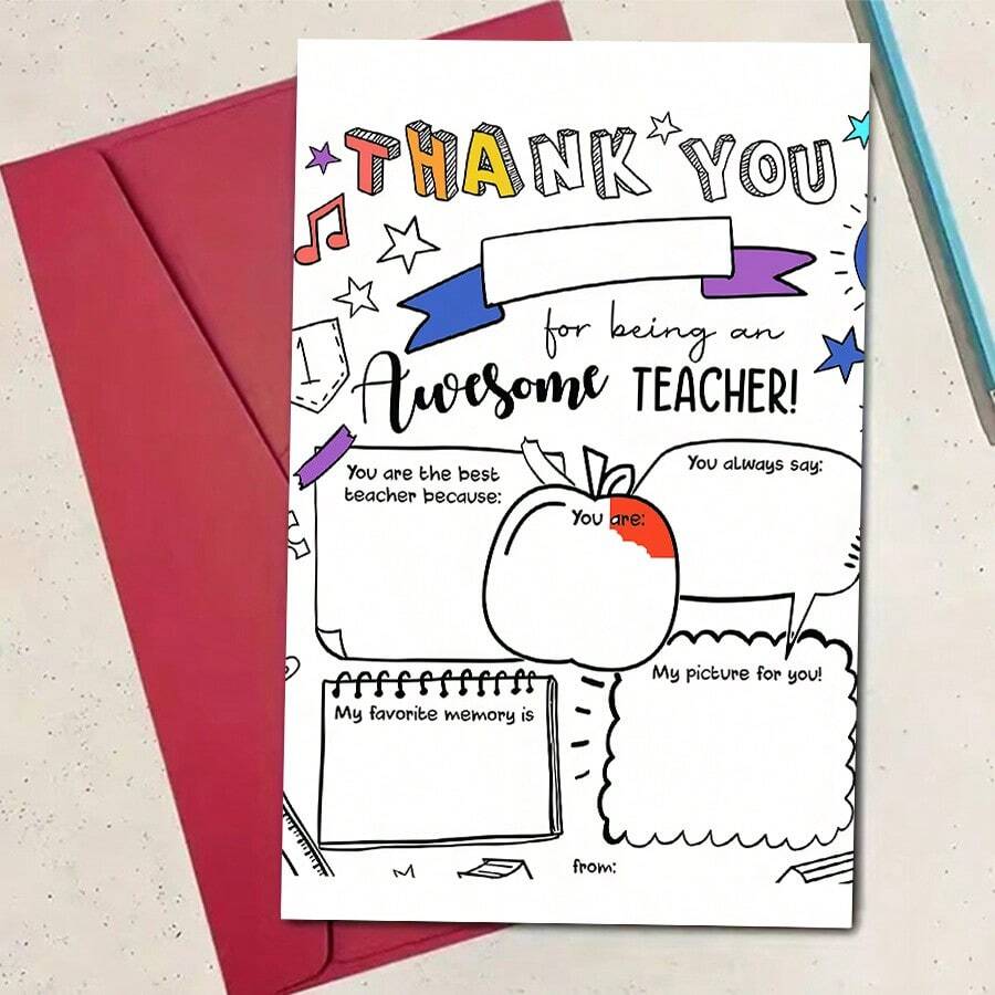 1 pieza Tarjeta de Agradecimiento al Maestro, Página para Colorear ...