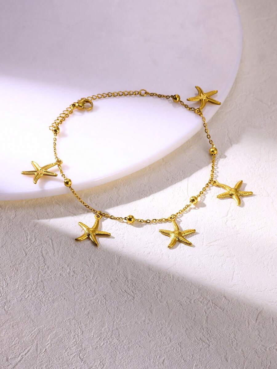 1PC Vintage Starfish Anklet Stainless Steel Gold Plated Ocean Shell ...