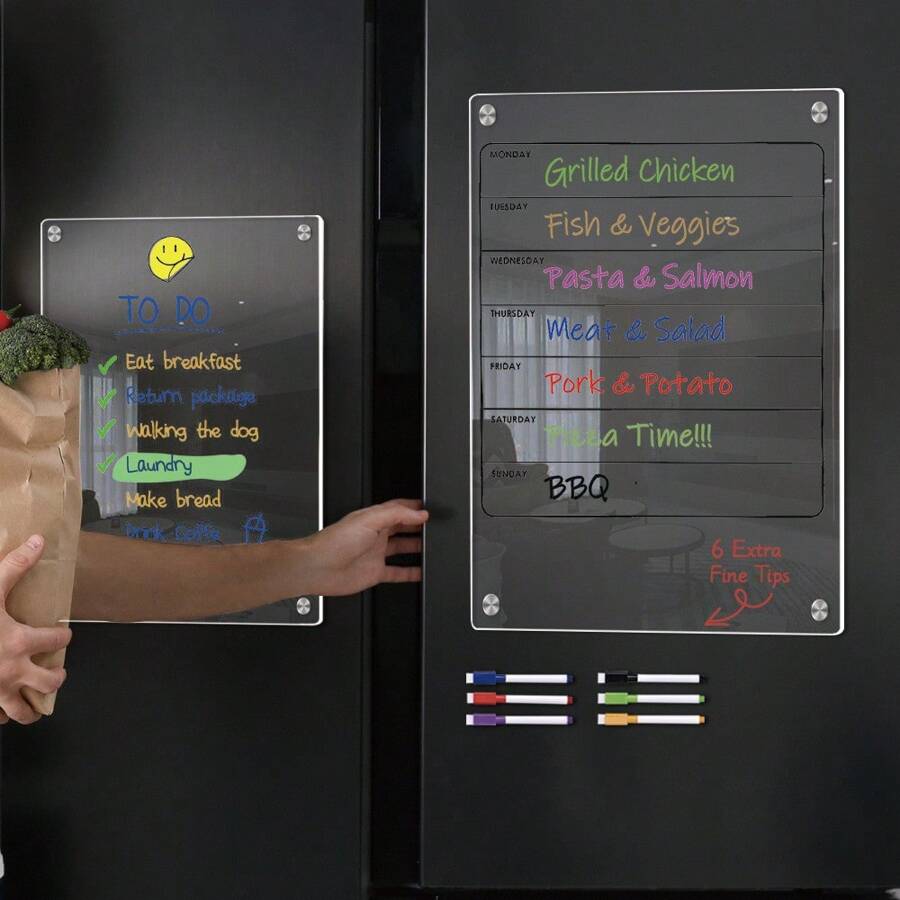 Acrylic Magnetic Whiteboard, 6 Markers Included, For DIY Fridge Magnet ...