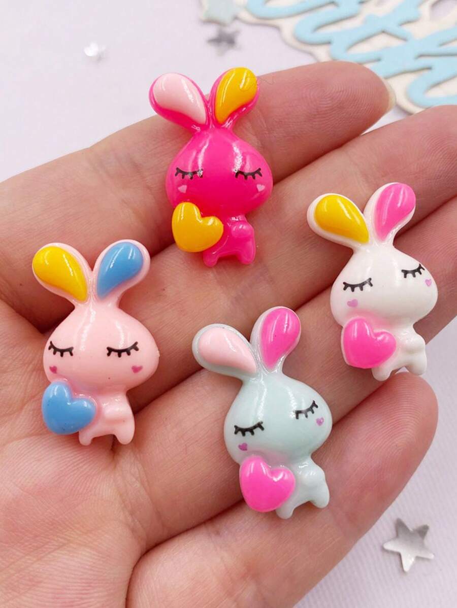 10pcs Kawaii Colorful Resin Love Cartoon Rabbit Figurines Flat Back ...