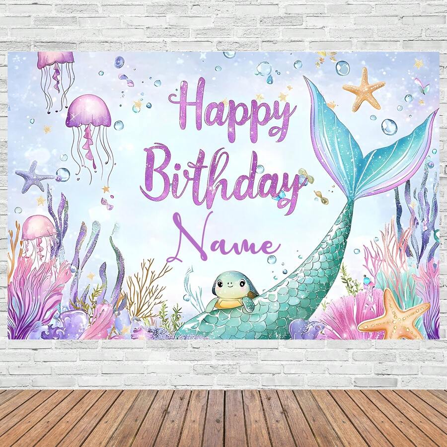 Customizable Personalized Mermaid Themed Party Birthday Backdrop Banner ...