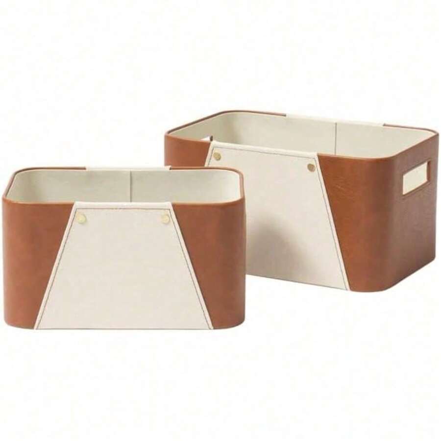 Storage Baskets For Organizing, 2 Pack, Storage Cube Boxes Luxury Brown ...
