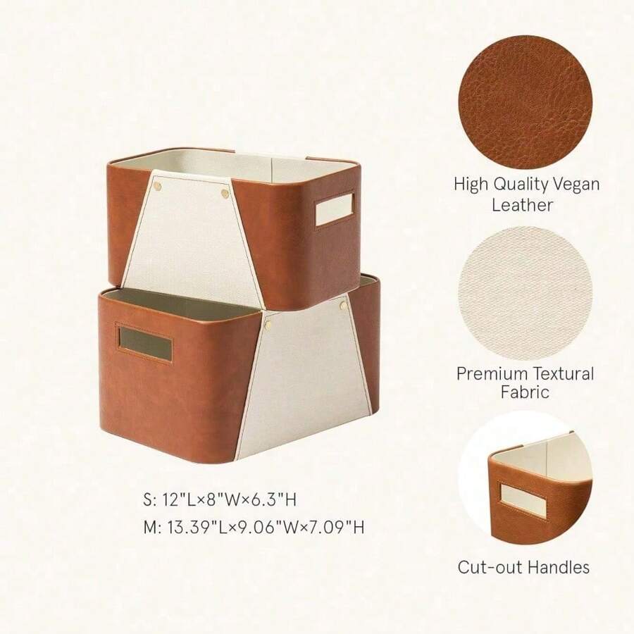 Storage Baskets For Organizing, 2 Pack, Storage Cube Boxes Luxury Brown ...