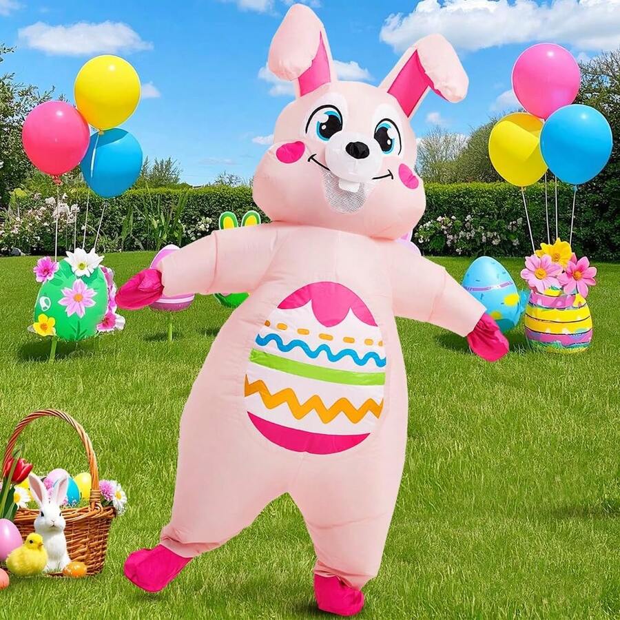Easter Bunny Costume Adult Bunny Inflatable Costume Full Body Pink ...