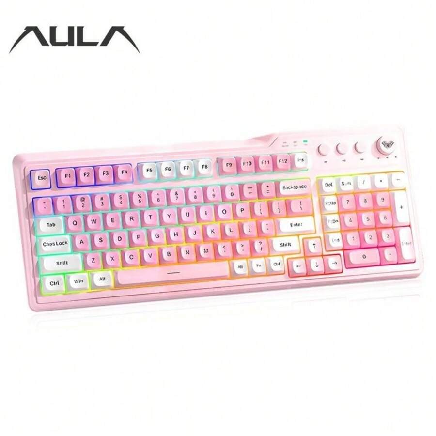 AULA F3099 Wireless Keyboard, Rechargeable Keyboard With RGB Light ...