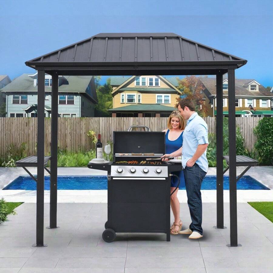 Grill Hardtop Gazebo 5x8 - Outdoor Metal Hardtop BBQ Gazebo Permanent ...