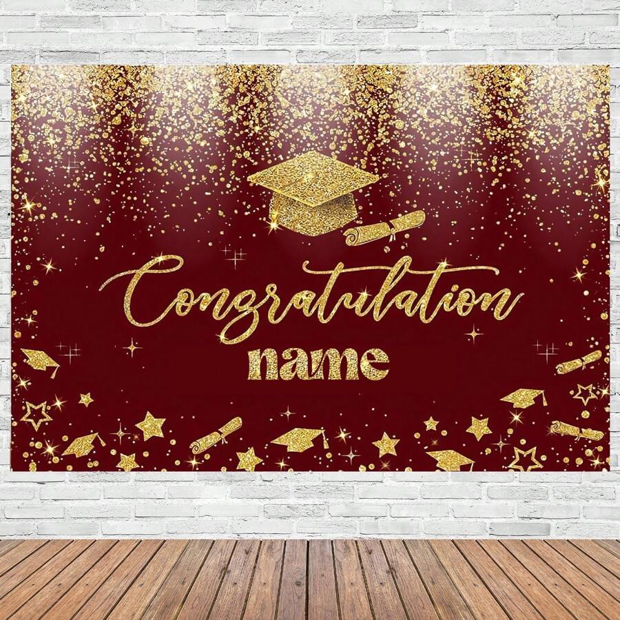 Customizable Personalized Red Gold 2025 Graduation Backdrop Banner ...