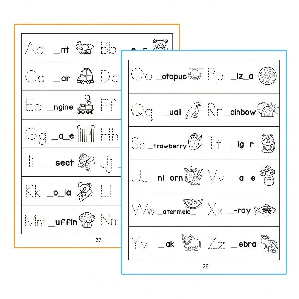 Lachilly ילדים אלפבית ספר עבודה (28 עמודים) לימוד אנגלית ABC אותיות ...
