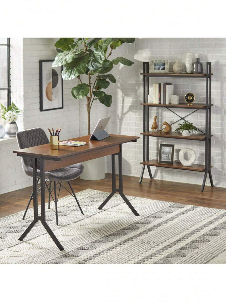 TMS Connection Computer Writing Desk, Natural With Black Metal | SHEIN USA