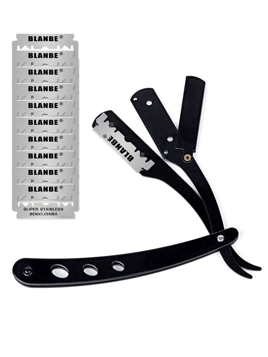 10 Black Razor Blades And Straight Edged Shavers, Used For Haircuts ...