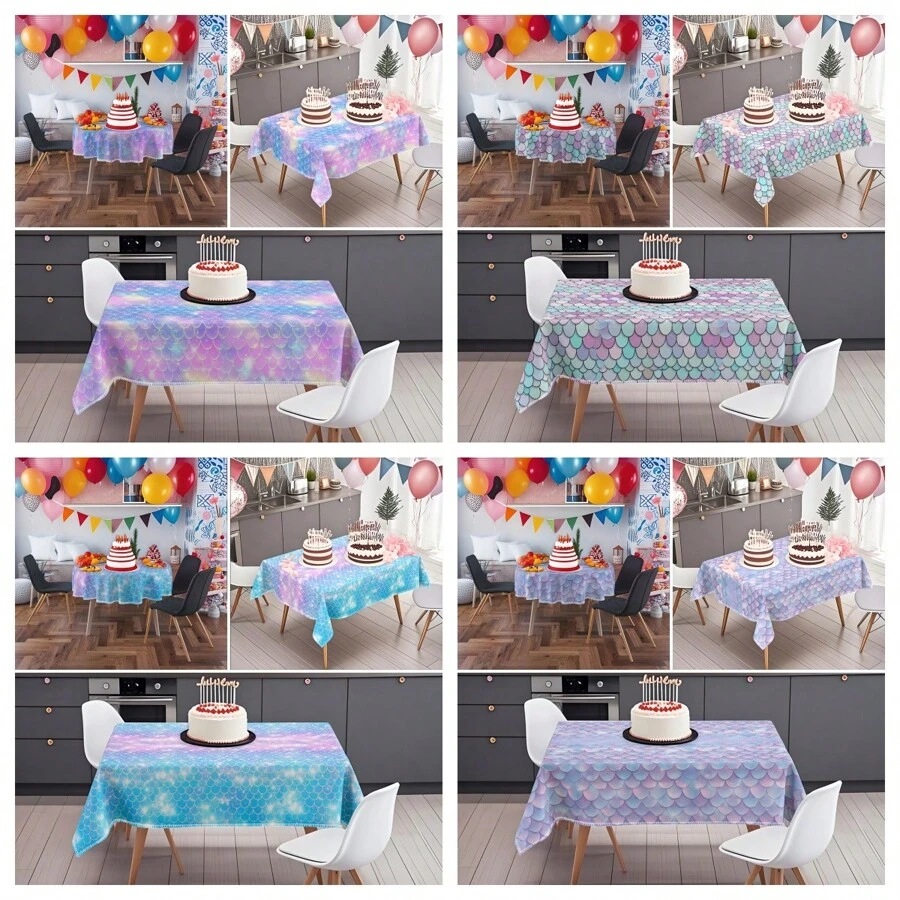 1pc Gradient Mermaid Scales Washable Polyester Tablecloth, For Girls ...