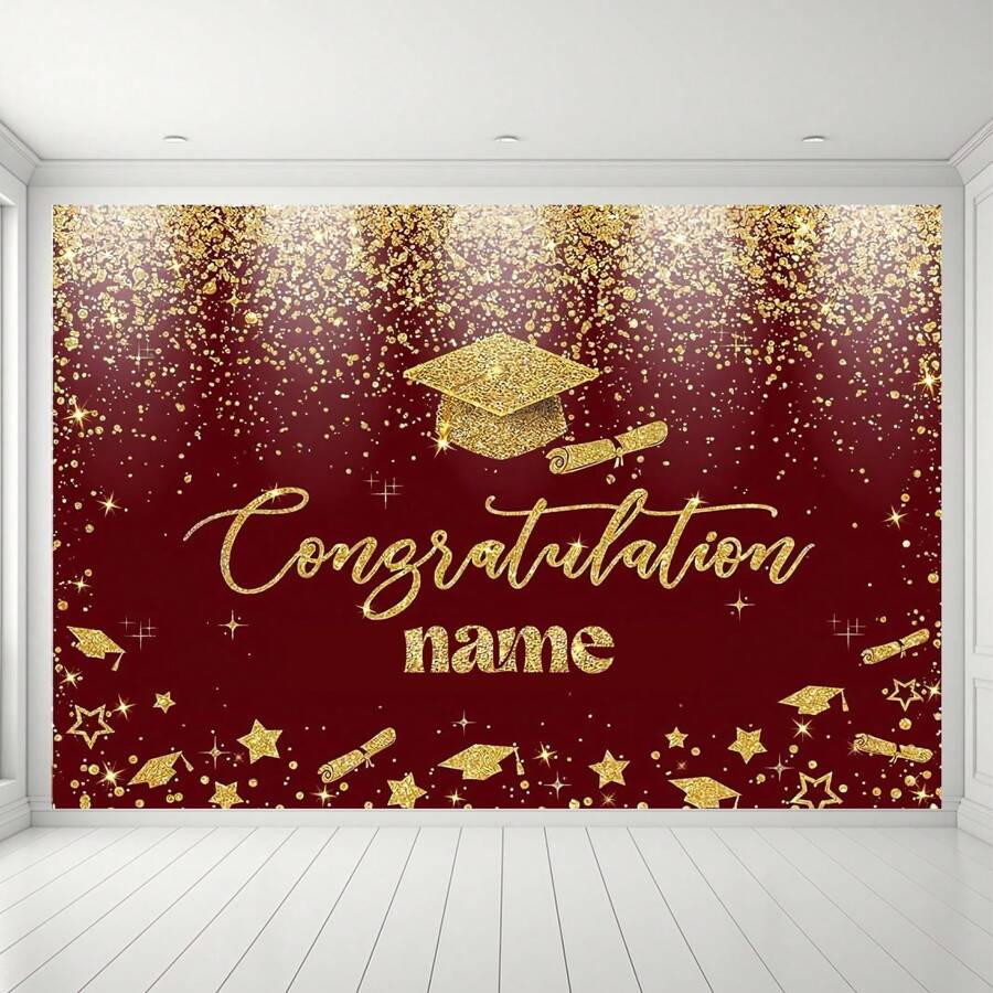 Toile de fond personnalisable pour graduation 2025 en rouge et or avec ...