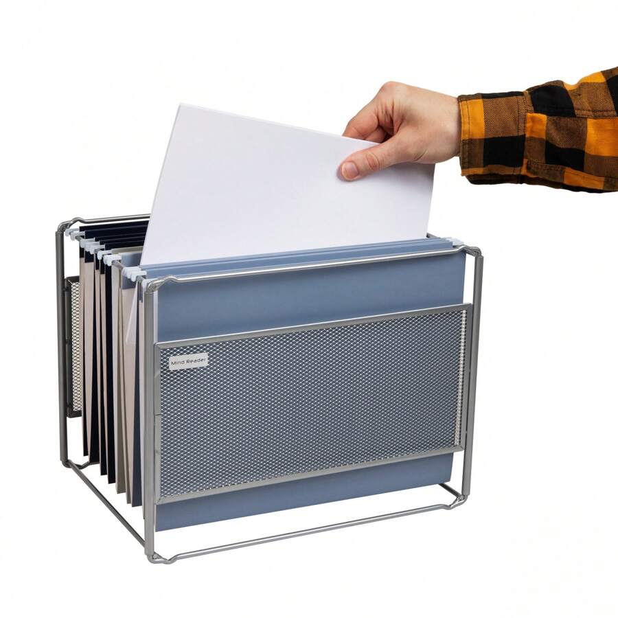 Silver Desktop File Box Hanging Files & Mail | Folder Organizer With ...