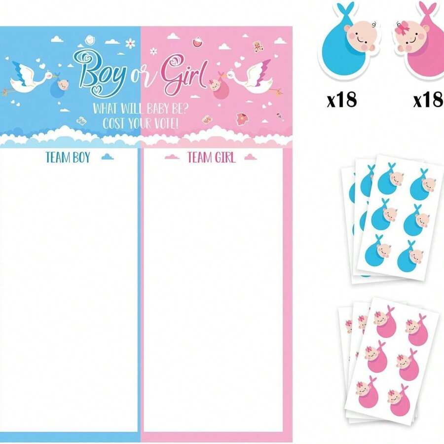 Gender Reveal Poster Stickers, Boy Or Girl Gender Prediction Reveal ...