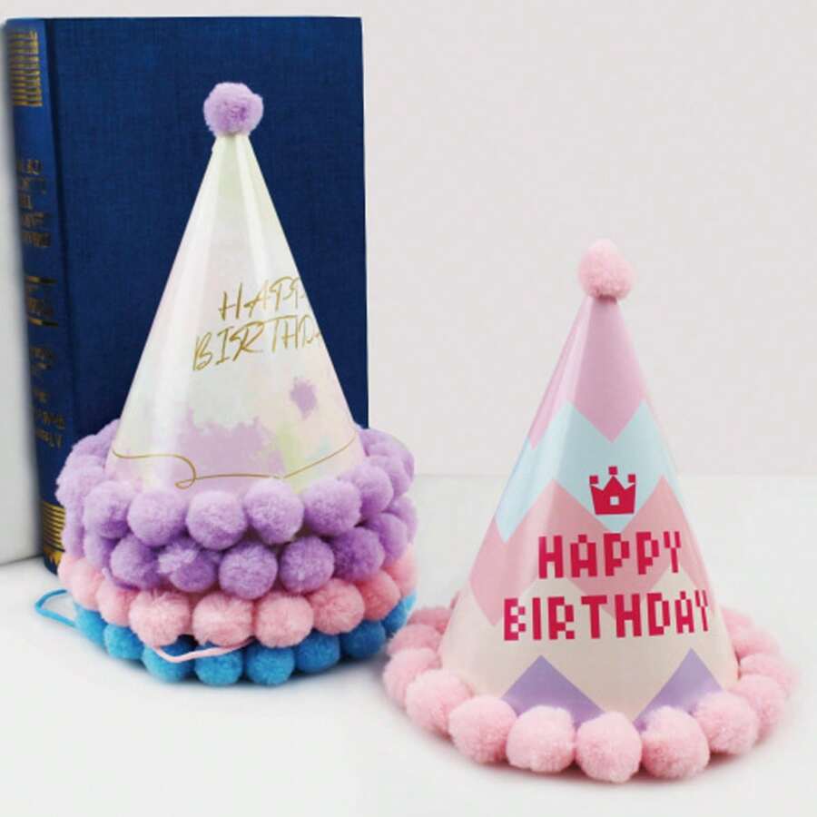 2pcs Birthday Fuzzy Pom Pom Crown Hat, 1st Birthday Party Cake Hat ...
