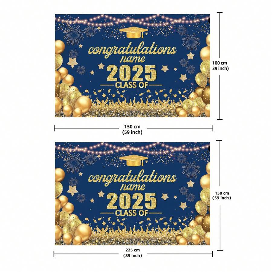 Customizable Personalized Navy Blue And Gold 2025 Graduation Backdrop ...