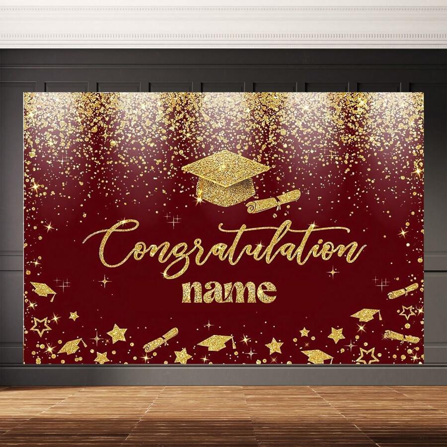 Toile de fond personnalisable pour graduation 2025 en rouge et or avec ...