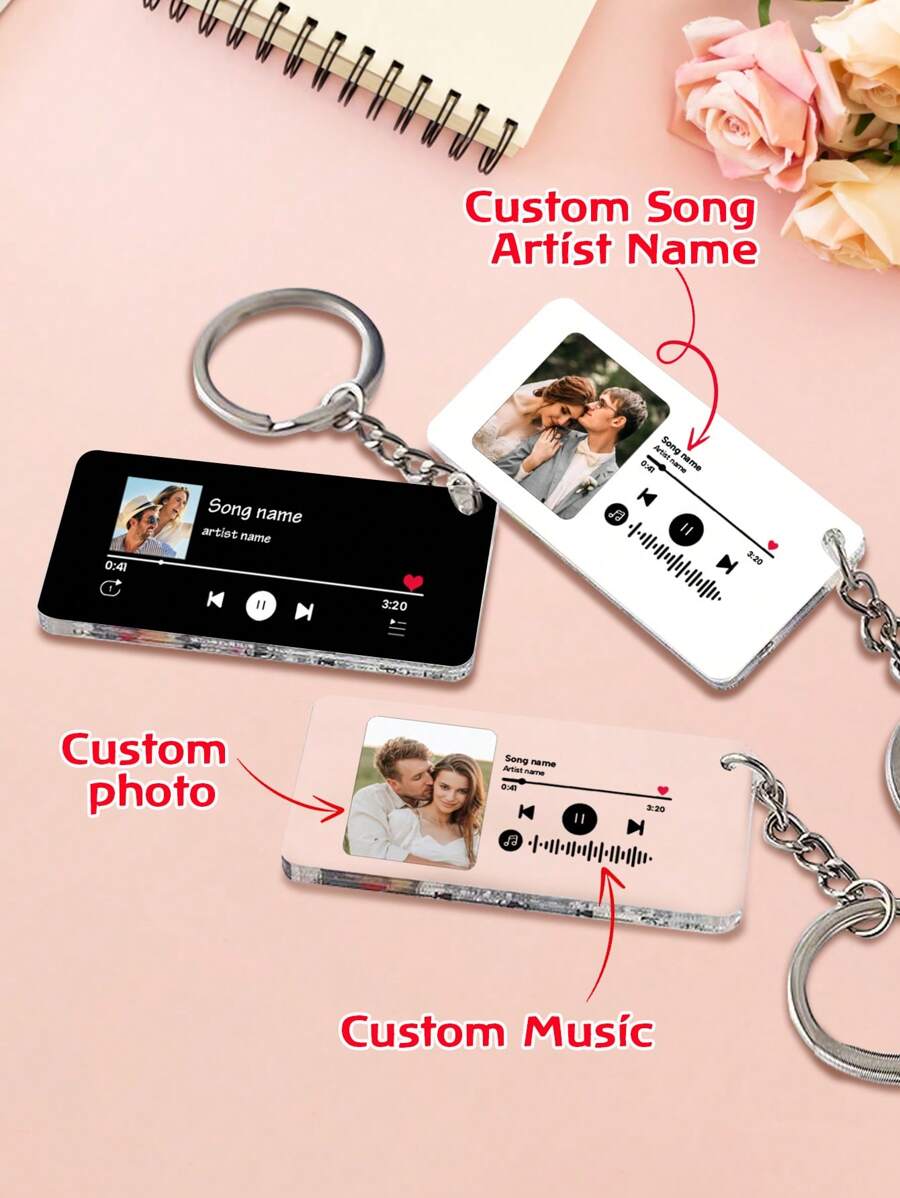 Custom Music Player Keychain, Personalised Picture Song Key Chain ...