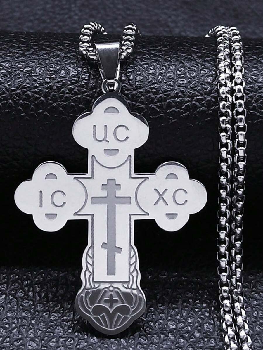 Collier croix orthodoxe chrétienne russe en acier inoxydable UC IC XC ...