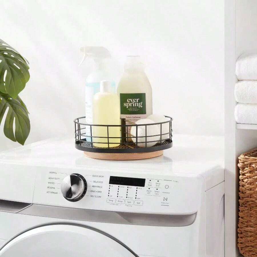 Divided Turntable Black Wire With Natural Wood | SHEIN USA