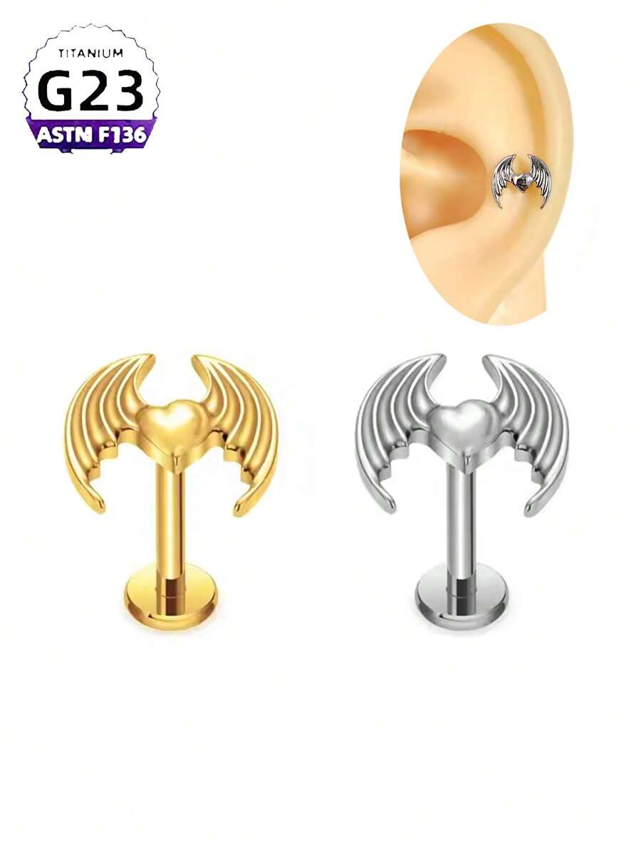 1pc F136 Titanium Cartilage Screw Love Wing Gothic Exquisite Demon Wing ...