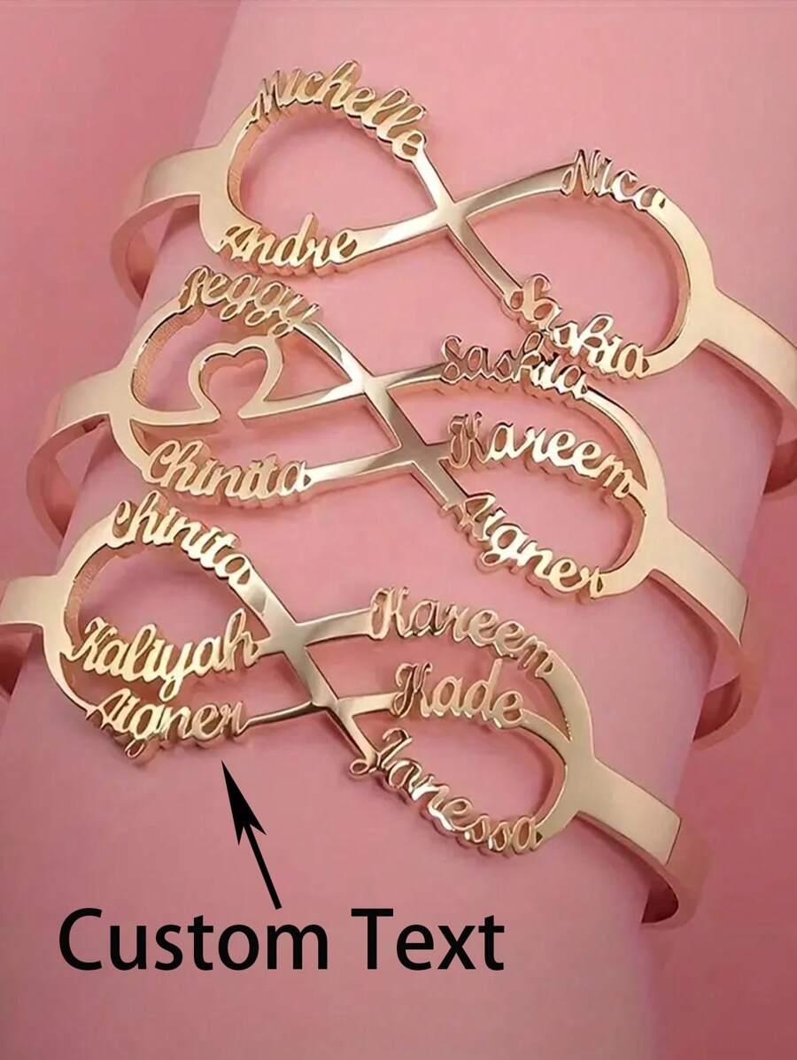 Customized Unlimited Opening Bracelet With 1-6 English Names, Personalized Ladies' 18K Gold ...