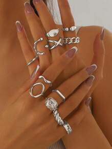 12 Pcs/Set Punk Rings Set For Women Vintage Geometric Rings Set Fashion ...