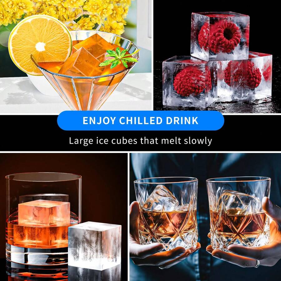 Silicone Ice Cube Tray , Large Ice Cube Molds , Big Square Ice Maker ...