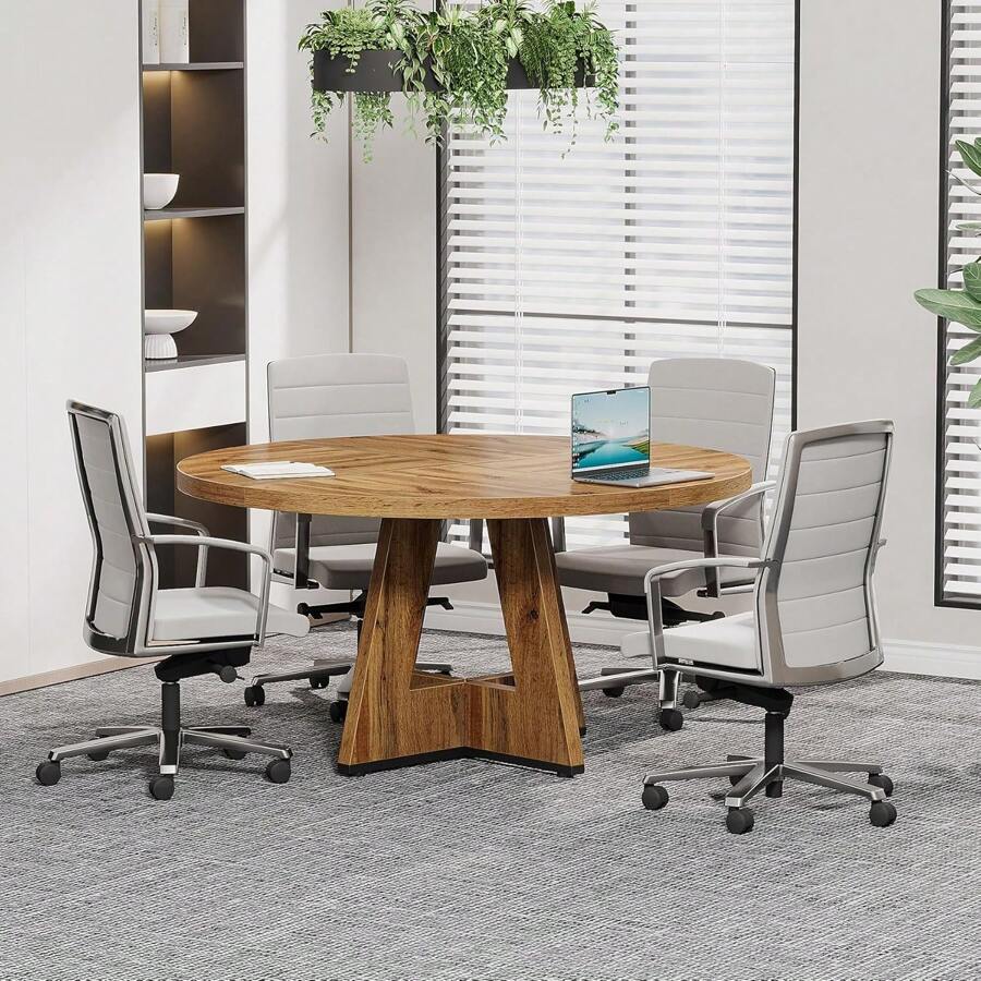 47-Inch Round Conference Table For 4-6 People, Wooden Meeting Room ...
