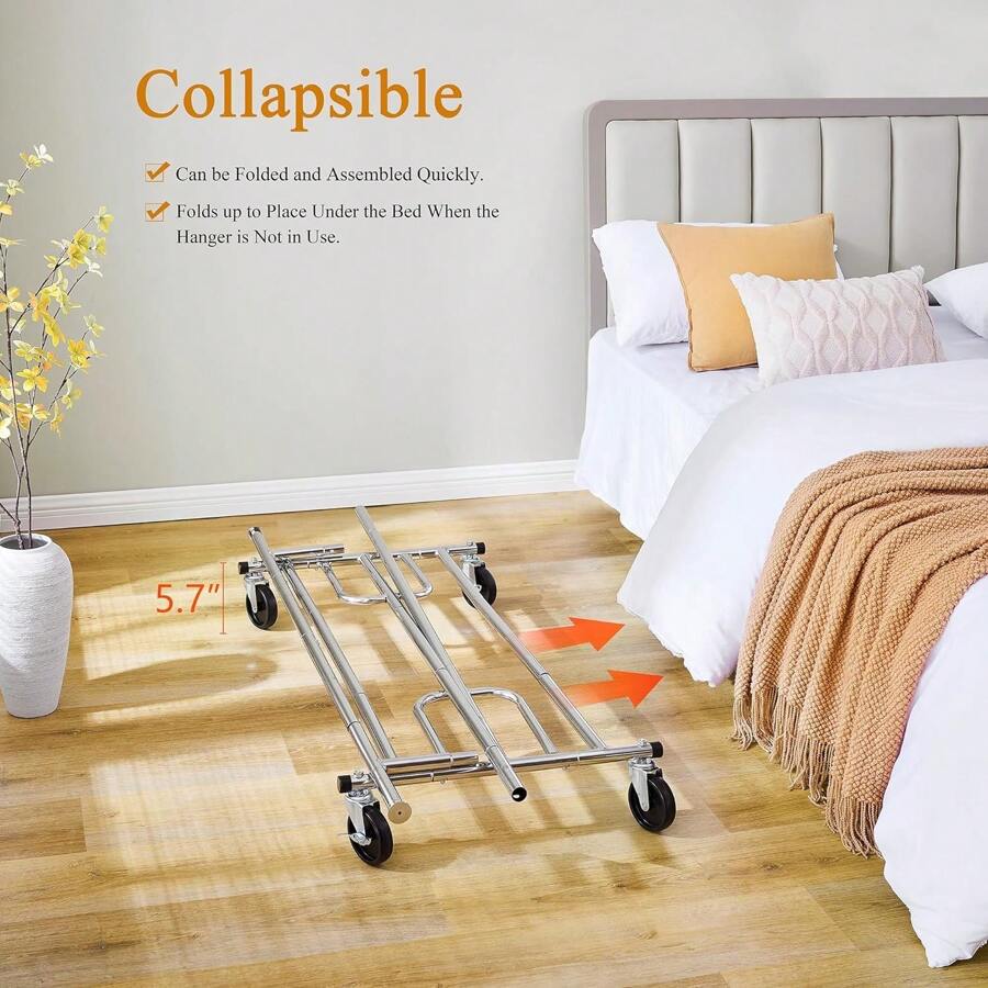 Heavy Duty Clothes Rack Foldable Garment Rack With Wheels And ...