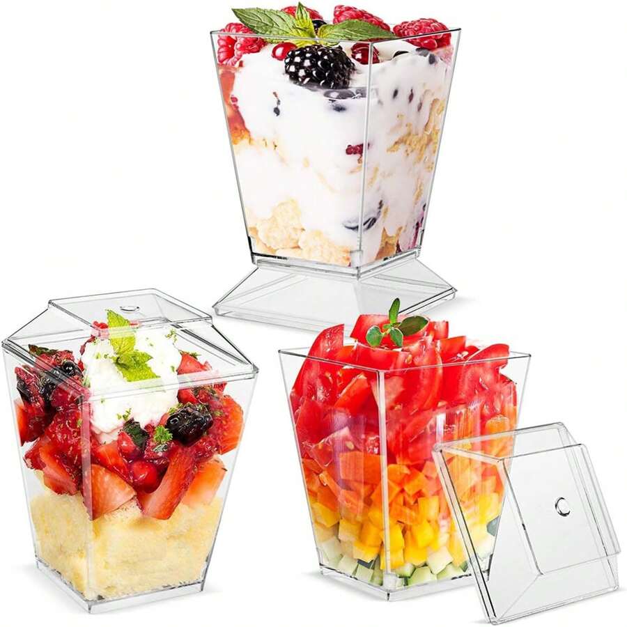 20/25/50/100 Stücke 5 Oz Kunststoff Dessert Becher mit Deckeln und Löffeln, Bananen Pudding ...