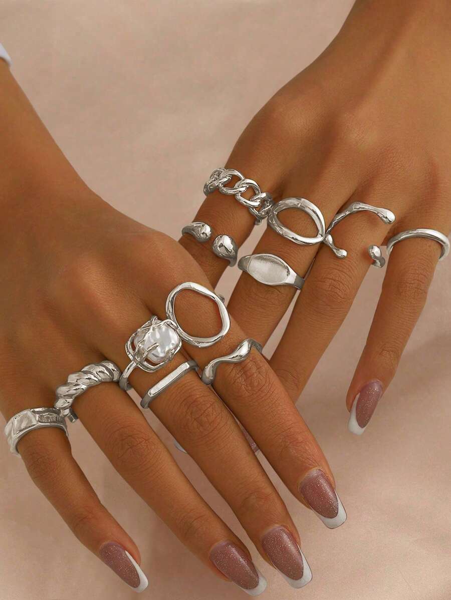 12 Pcs/Set Punk Rings Set For Women Vintage Geometric Rings Set Fashion ...