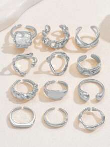 12 Pcs/Set Punk Rings Set For Women Vintage Geometric Rings Set Fashion ...