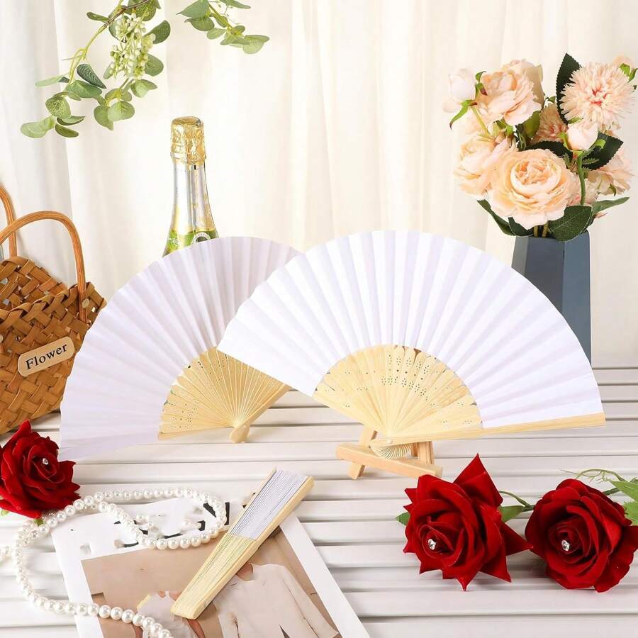 11Pack White Folding Fans Bamboo Handheld Craft Hand Japanese Chinese ...