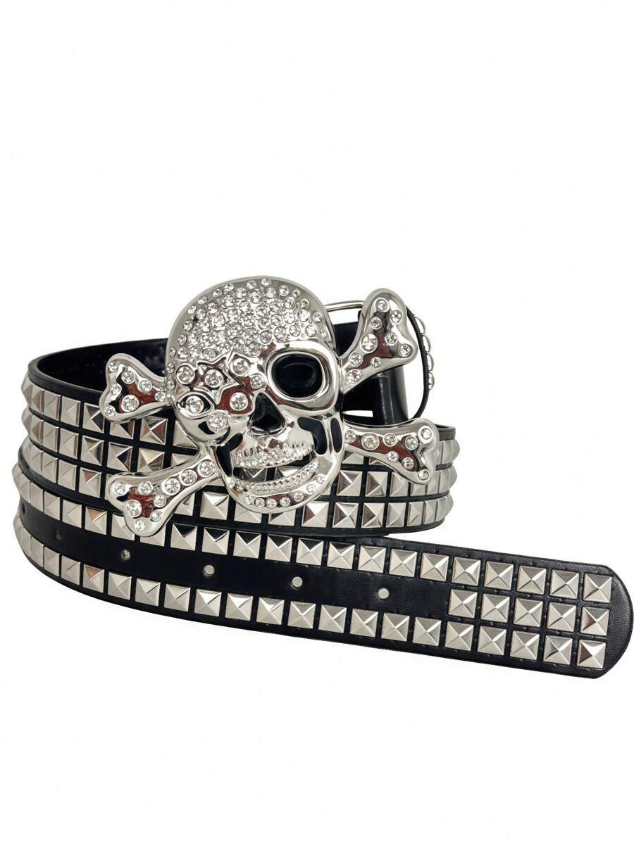 2025 NEW Rhinestone Skull Pyramid Punk Belt Detachable Goth Y2K Waist ...