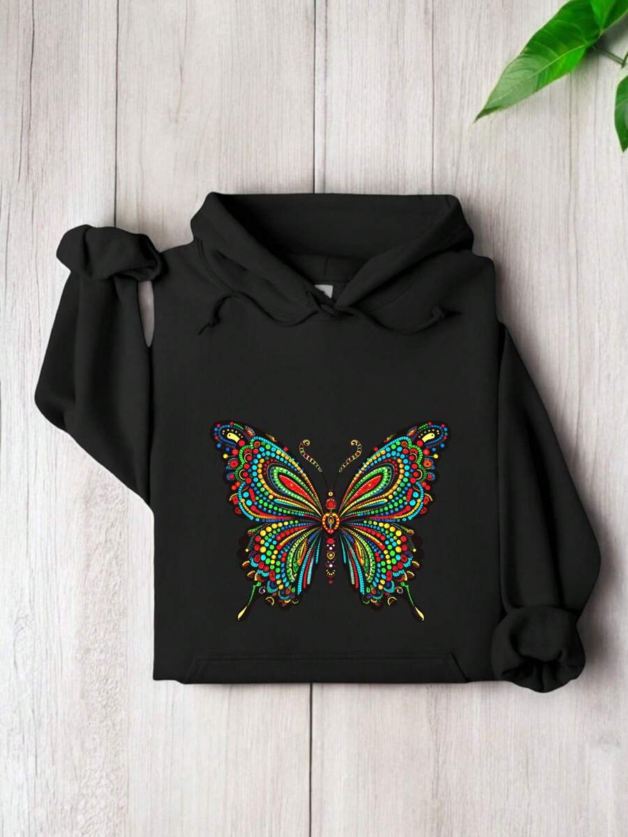 Colorful Intricate Butterfly Hoodie, Butterfly Art Hoodie, Butterfly ...