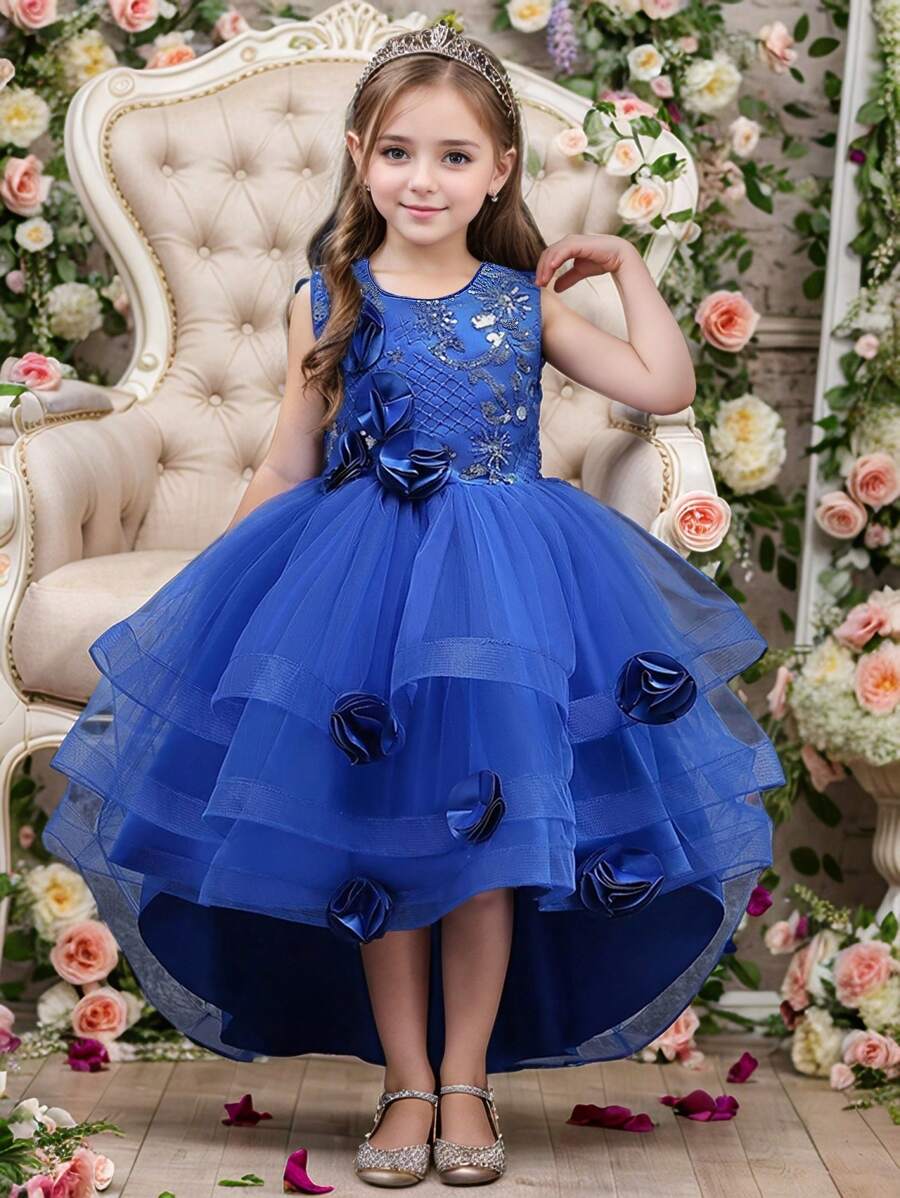 Tween Girl Formal Dress With Trailing Tulle Skirt, Suitable For Stage ...