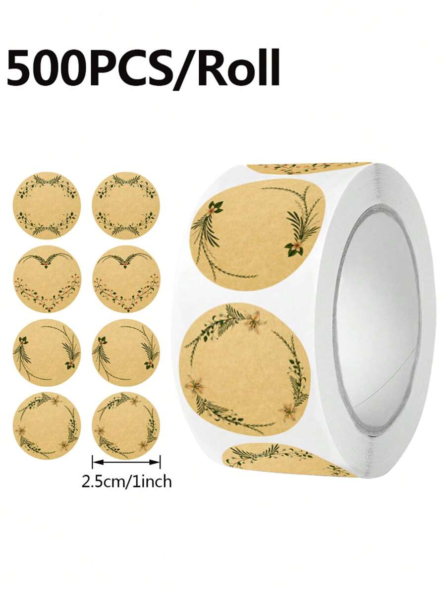 500pcs/Roll Blank Floral Kraft Paper Stickers, Can Be Handwritten ...