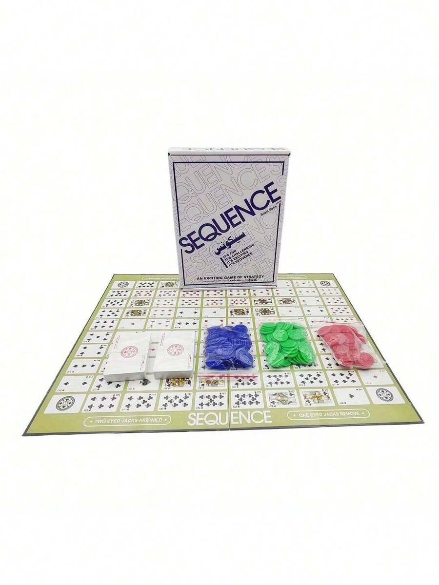 Sequence Board Game Set, Sequence Game, 5-In-A-Row Fun Version, Includes Mat, Cards, And Tokens ...
