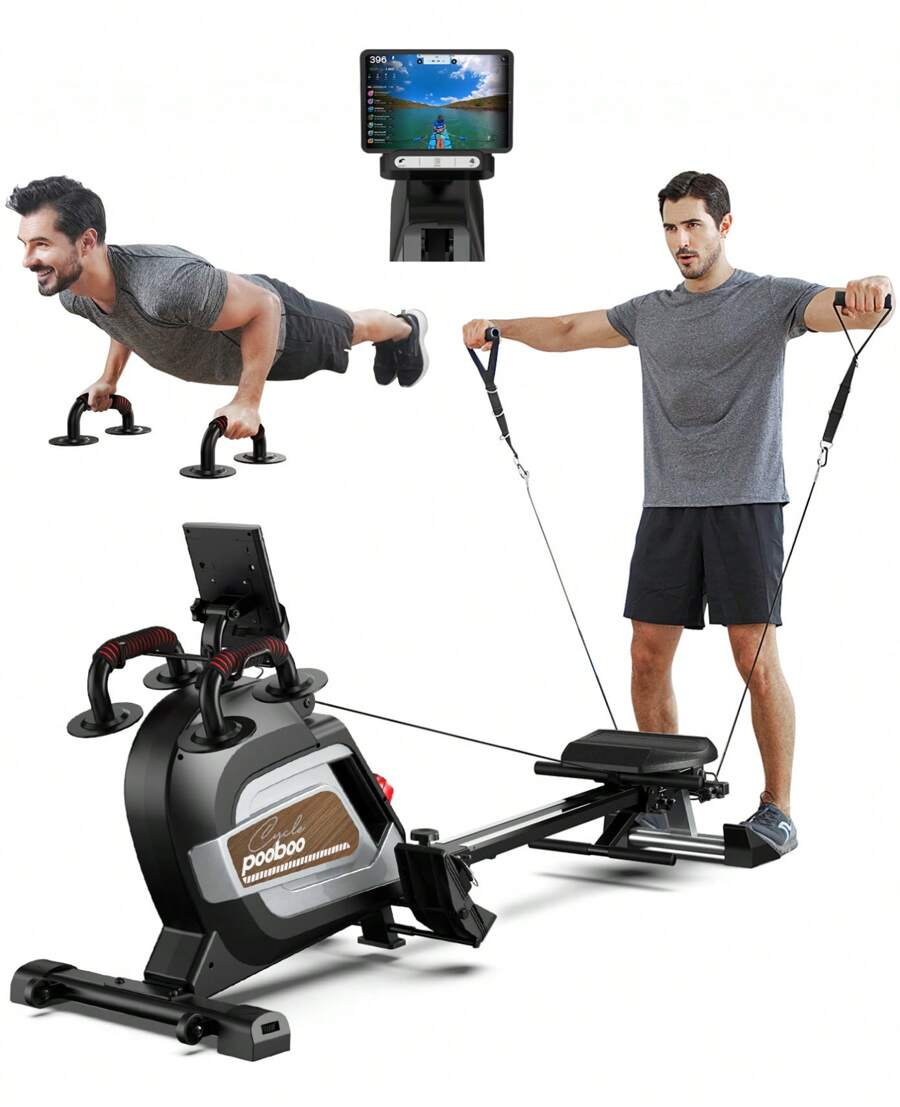 HASIMAN Rowing Machine Home Foldable Stationary Rower With 14 Level Adjustable Magnetic ...