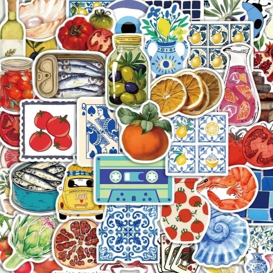 50-Pack Mediterranean Tomato Cartoon Stickers, Waterproof PVC Decals ...