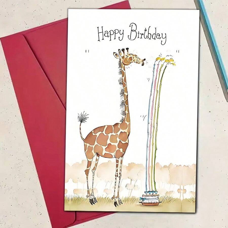 1pc Mr. Giraffe Birthday Greeting Card With Envelope, High-Quality ...
