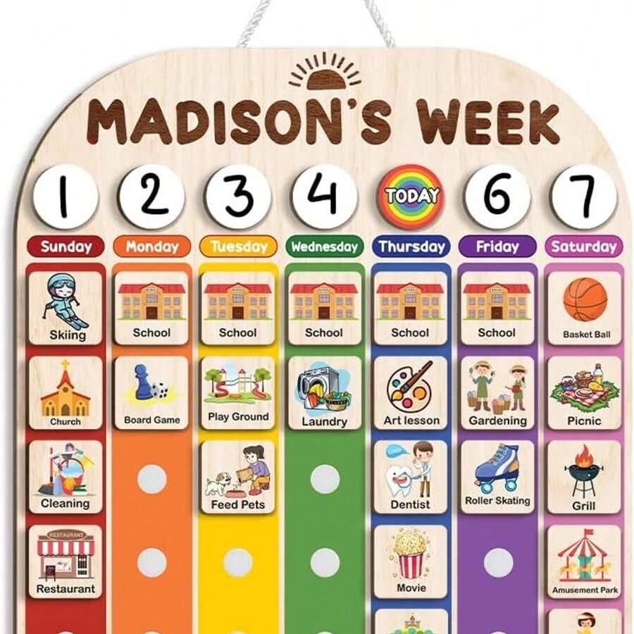Wooden Daily Routine Chart 11x15", To Do Chart For Kids, Daily Chart ...