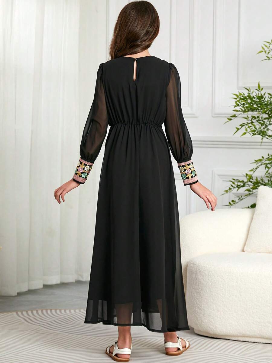 Tween Girls Traditional Modest Ankle-Length Embroidered Dress ...