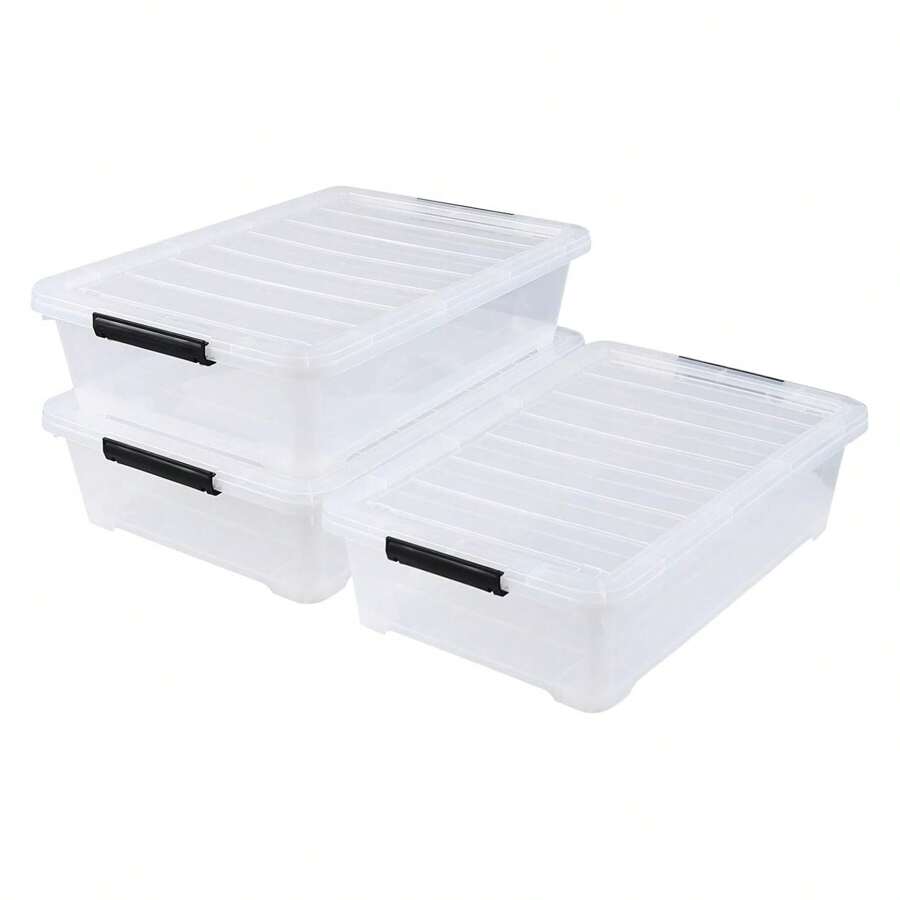 40 Quart Plastic Underbed Storage Box, Large Clear Shallow Box With ...