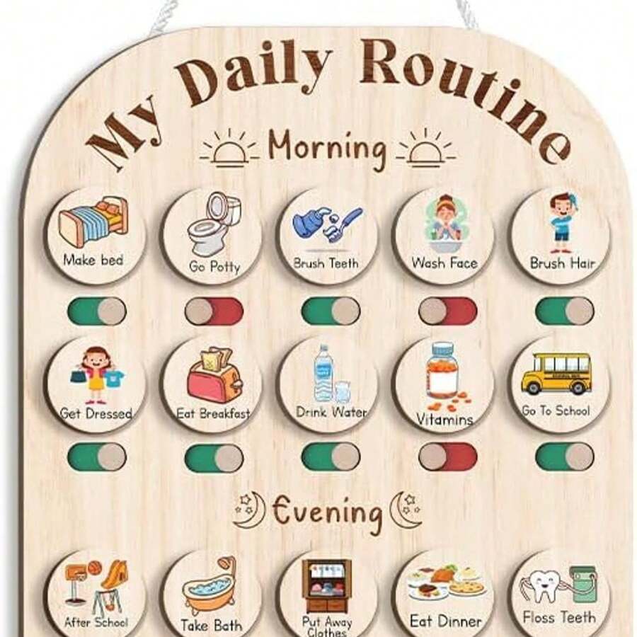 Wooden Daily Routine Chart 11x15", To Do Chart For Kids, Daily Chart ...