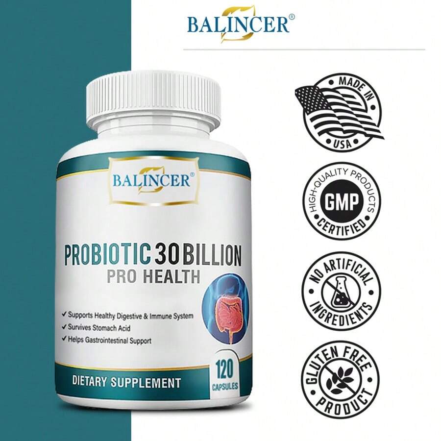 30 Billion Probiotics Dietary Supplement - Balanced Gut Health - 120 ...